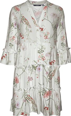 Vero Moda Damen Viskose Mini-Kleid Tunika 3/4 Arm VMEasy Joy mit Blumenprint 10297359 Birch Vicka S