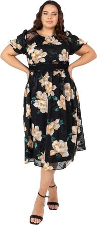 Lovedrobe Damen Womens Plus Size Dresses Summer for Ladies with Pockets Short Ballon Sleeve Crew Neck Midi Len Dress, Schwarz, 44 EU