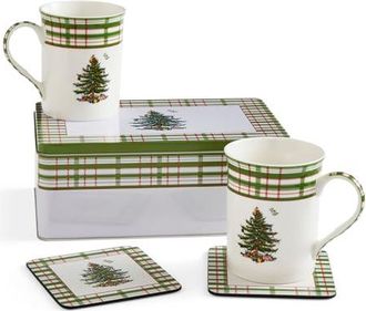 Spode Christmas Tree Annual 2025 Lot de 5 tasses et bo&icirc;te en &eacute;tain