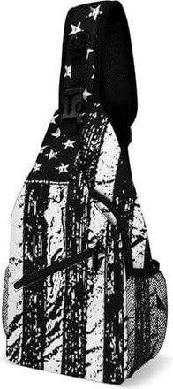 Generic Durable Sacoche Homme Bandouliere Drapeau américain rétro vintage noir et blanc Sacs à Bandoulière Réglable,Léger Sac à Dos De Voyage pour Randonnée é