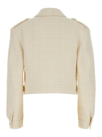 Givenchy Womens White Wool Blend Jacket With 4g Details Blazers