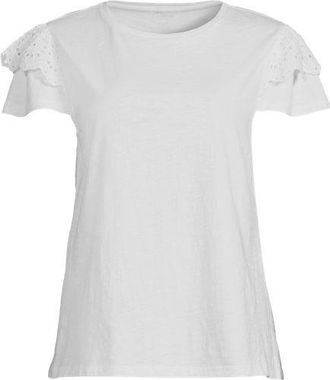 Lands End Baumwoll-Shirt mit verzierten Ärmeln, Damen, Größe:44-46 regular, Weiß, Baumwolle, by Lands End