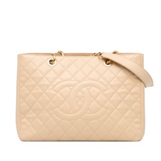 Chanel Beige Caviar Leather Grand Shopping Tote