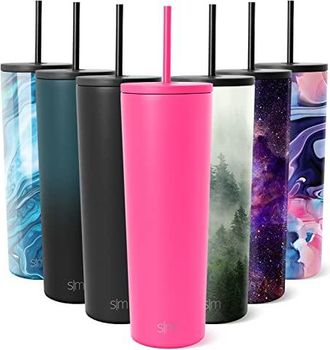 Simple Modern Thermobecher mit Strohhalm und Deckel | Trinkbecher mit Henkel Wiederverwendbare Edelstahl | Geschenke für Frauen und Männer | Classic | 830ml | Raspb