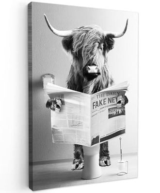 MuchoWow &copy; Impression sur Toile Peinture 20x30 cm Tableau Mural Decoration Salon Reproductions de Tableaux Highlander &eacute;cossais - Toilette - Journal - Vache - A