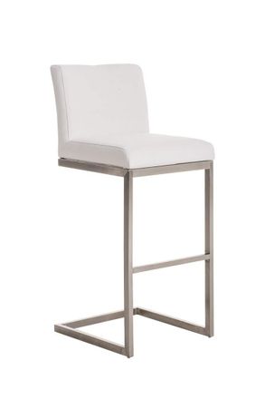 Clp Edelstahl-Barhocker Paros Stoff I Hocher Mit Polsterung In Vielen Farben I Thekenhocker mit Lehne und ergonomischer Fußstütze, Farbe:weiß