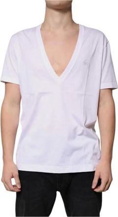 Dolce & Gabbana Homme, Tops, Blanc, Taille: XL T-shirt en coton &agrave; col en V