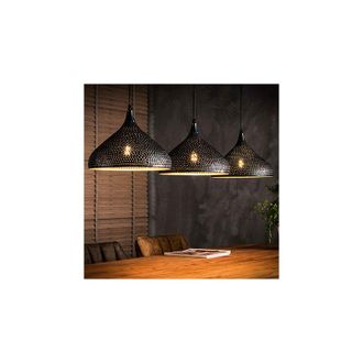 M&S Collection M&s - Suspension industrielle 3 lampes forme entonnoir en m&eacute;tal noir et marron