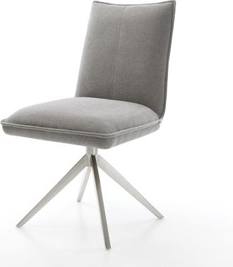 DELIFE Drehstuhl Lelio-Flex Strukturstoff Soft Grau Kreuzgestell breit Edelstahl 360° drehbar Wippfunktion Taschenfederkern, Esszimmerstühle