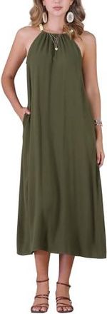 Allegra K Robes à Col Licou Femmes Robes Mi-Longues Décontractées dÉté avec Ceinture Armée Verte M