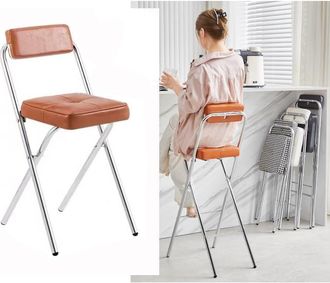 Generic Hoher, klappbarer Barhocker mit R&uuml;ckenlehne, gepolstertem Ledersitz, tragbarer Tresenhocker f&uuml;r K&uuml;cheninsel, Caf&eacute;, Gesch&auml;ft - platzsparendes Design