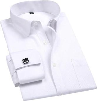 Generic Chemise blanche à manches longues pour homme - Boutons de manchette - Coupe droite, Fs06, 4XL