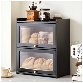 Generic Brotkasten f&uuml;r die K&uuml;chentheke, Gro&szlig;er Bambus-Brotaufbewahrungsbeh&auml;lter, Bauernhaus-Brotkasten f&uuml;r Ihr Haus, mit Arcylic Wavy Transparent T&uuml;r,Schwarz,