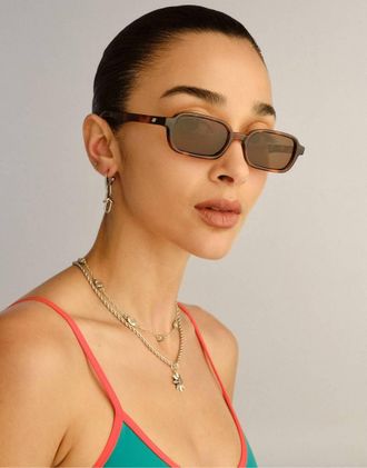 Le Specs Pilferer - Rechteckige Sonnenbrille in Schildpattoptik-Brown