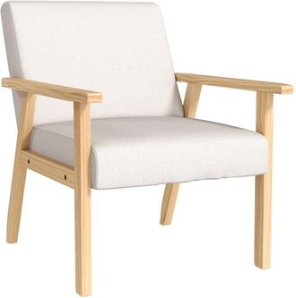 HOMCOM Homcom - Sessel Wohnzimmer Loungesessel Armlehnstuhl Relaxsessel mit Massivholzbeine, Lesesessel mit Leinenoptik, Polstersessel f&uuml;r Schlafzimmer