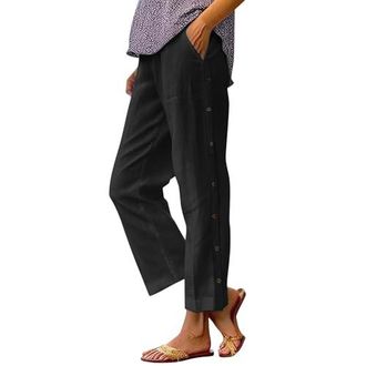 Generic IQYU Pantalon d&eacute;t&eacute; long et l&eacute;ger en mousseline pour femme - Grande taille - Pantalon en lin 7/8 - Pantalon de loisirs stretch en coton &eacute;l&eacute;gant - Panta
