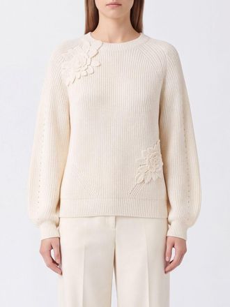 Twinset Pull &agrave; col rond en laine m&eacute;lang&eacute;e avec application de broderie florale