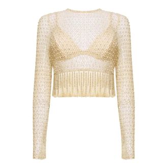 PatBo H&auml;kel-Blumen-Oberteil - - Knitwear - Damen - Beige - XS