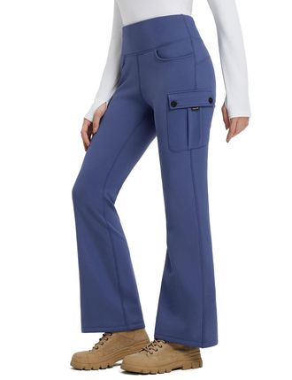 Baleaf Damen Thermohose Cargohose Wanderhose Dick Outdoor Schlaghose Blau XXL