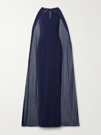 Roland Mouret Robe Aus Cr&ecirc;pe Mit Seidenchiffonbesatz Und Cape-effekt - Blau