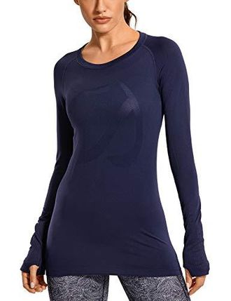 CRZ YOGA Femme T-Shirts et Tops de Sport &agrave; Manches Longue Chemise Running Yoga Navy XS(38)