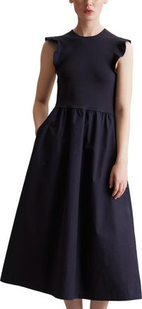 Marc O'Polo Denim Damen Midikleid mit Stretch-Anteil Volant&auml;rmel, Blau (Blue Depths), XL