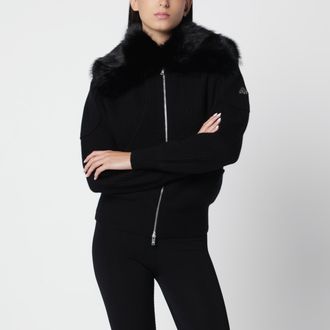 Moose Knuckles Schwarzer Wollcardigan mit Kunstpelzkragen
