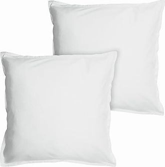 Matt & Rose Taies doreiller 65x65 cm Lot de 2 Unies &agrave; Volant Coton LAV&Eacute; | 100% Coton Lav&eacute; | Oeko-TEX | Blanc