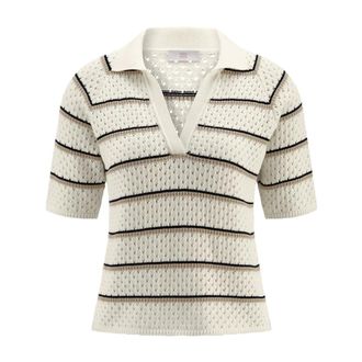 Riani Dekoratives Strick-Poloshirt mit Streifenmuster - - Knitwear - Damen - Wei&szlig; - XL