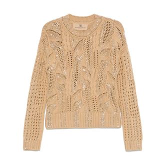 Ermanno Scervino Femme, Pulls, Beige, Taille: 38 FR Crystal Crewneck Sweater