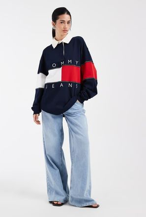 Tommy Jeans Maillot de rugby oversize &agrave; logo drapeau - Bleu marine