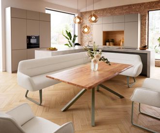 DELIFE Esszimmerbank Taya-Flex 285x190 cm Boucl&eacute; Creme-Wei&szlig; Kufengestell flach Effektfinish Titan Taschenfederkern Links, B&auml;nke