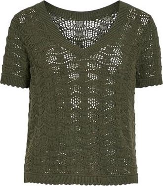 Vila Vila Neck Knit Top Vicoby Haut en Tricot &agrave; col en V S/S, Bleu fonc&eacute;, L Femmes