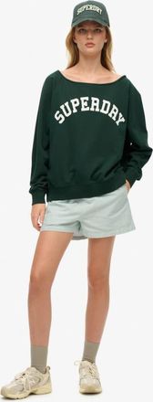 Superdry Athletic Essentials - Sweat ras de cou &agrave; encolure Bardot - Vert &eacute;meraude