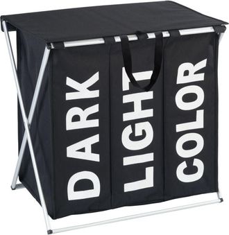 WENKO Gro&szlig;er W&auml;schekorb trio top black 118 l, Beh&auml;lter f&uuml;r schmutzige Kleidung 3 F&auml;cher Wenko