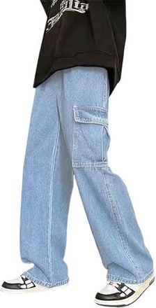 Generic Pantalon en jean long pour homme - Pantalon de jogging pour homme - Style vintage - Coupe d&eacute;contract&eacute;e - Respirant - Couleur unie - Pantalon d&eacute;t&eacute; tend