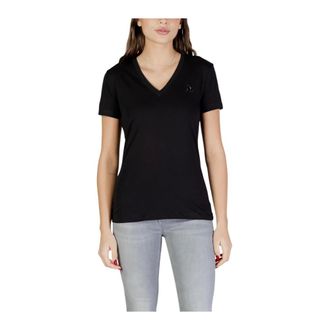 A|X Armani Exchange Femme, Tops, Noir, Taille: 44 FR T-shirt &agrave; col en V en coton &agrave; manches courtes