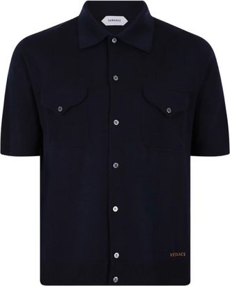 Versace Homme, Pulls, Bleu, Taille: L Chemise en maille de laine brod&eacute;e