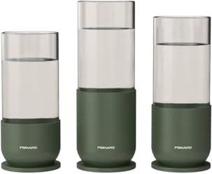 Fiskars Urban Plant Care Anzuchtglas-Set, 3-TLG, Zur Vermehrung von Stecklingen, 3 Glasgef&auml;&szlig;e und 3 Metallst&auml;nder, Olivgr&uuml;n, 1080910