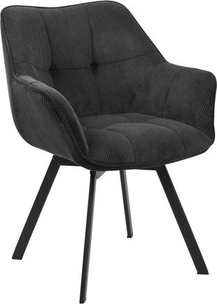 Clp Esszimmerstuhl ergonomisch Jordi Cord, drehbar mit Armlehnen, Polstersessel, 4-Fuß-Metallgestell, bis 150 kg, mit Bodenschonern, Farbe:schwarz