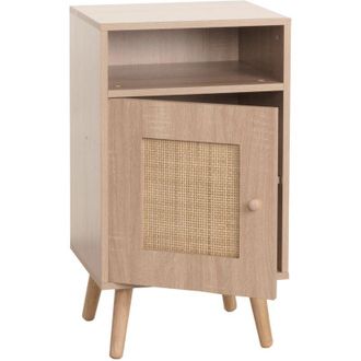Hhg Neuwertig] Nachttisch HHG 215, Nachtschrank Kaffeetisch Beistelltisch, Stauf&auml;cher, Kubu Rattan Holz Melamin, Eiche-Optik 71x40x41cm