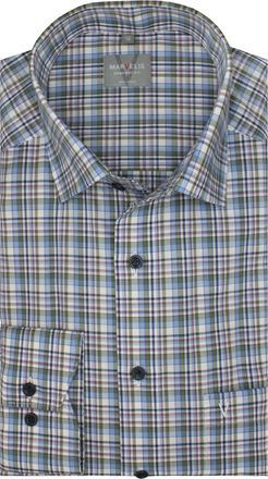 Marvelis Comfort Fit Herren Langarm Businesshemd | Blau Gr&uuml;n kariert | New Kent Kragen Gr. 48