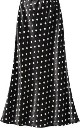Dissa Jupe sirène pour Mariage Femme à Pois satinée Jupe mi-Longue Taille Haute,Noir,40,SK9859
