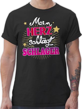 Shirtracer T-Shirt Herren - Party Outfit - Mein Herz schl&auml;gt Schlager - XXL - Schwarz - Tshirt Shirts f&uuml;r schlagerparty Malle Shirt Schlager+Party+Tshirt+Herren 