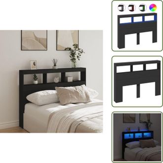 vidaXL LED-Kopfteil mit Ablagen Schwarz 140x17x102 cm - LED-Kopfteil - Betthaupt - Nachttischlampe - Wohnzimmerdekoration - Schlafzimmereinrichtung