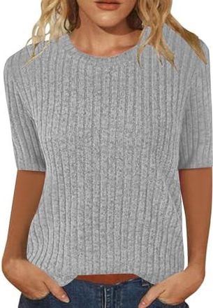 Generic Tee Shirt Femme Grande Taille D&eacute;contract&eacute; Imprim&eacute; T-Shirts Haut Manche 3/4 D&eacute;t&eacute; L&acirc;che De Base Tshirt Sport Blanc Col Rond Tops Tunique Manches 3/4 D&eacute;c