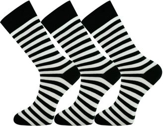MySocks Extra Feine Baumwolle, Nahtlose Zehenpartie, Gestreifte Socken 3 Paare Streifen wei&szlig; schwarz 37-41