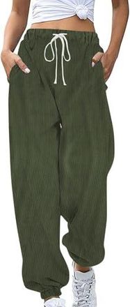 Generic Pantalon de jogging taille haute en velours c&ocirc;tel&eacute; avec poches et cordon de serrage &eacute;lastique pour lautomne et lhiver, vert militaire, XS