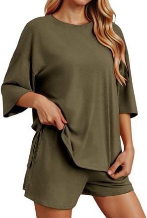 Generic Ensemble 2 pi&egrave;ces pour femme - Chemises surdimensionn&eacute;es d&eacute;contract&eacute;es d&eacute;t&eacute; 2026 avec short de motard - Tenue de voyage assortie, GN1., 4XL