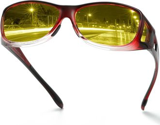 Duco Polarisierte Nachtfahrtbrille &Uuml;berbrille f&uuml;r Korrektionsbrille f&uuml;r Brillentr&auml;ger Polarisierte Nachtsichtbrille (M, Rot)